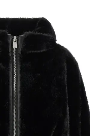 Pinko Faux Fur Zip-up Hooded Bomber Jacket - Black
