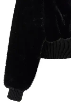 Pinko Faux Fur Zip-up Hooded Bomber Jacket - Black
