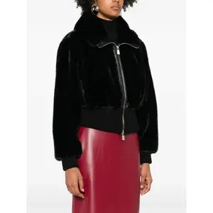 Pinko Faux Fur Zip-up Hooded Bomber Jacket - Black