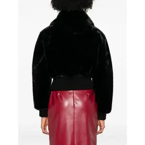 Pinko Faux Fur Zip-up Hooded Bomber Jacket - Black