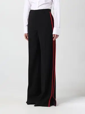 Red Valentino Logo Casual Pants With Ironing Pleats And Slit Bottom