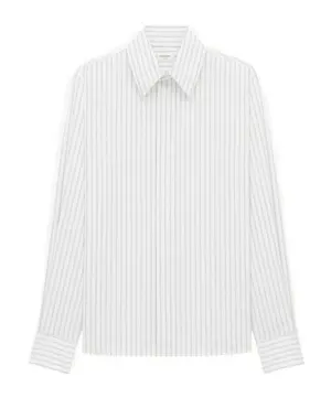 Saint Laurent Cassandre Shirt In Tack-stripe Poplin - White