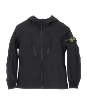 Stone Island Lightweight Hooded Zip-up Jacket With Zipper Pockets - Black