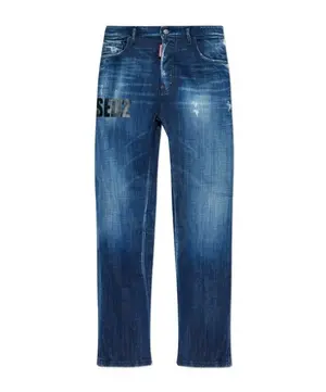 Dsquared2 Logo Printed Distressed Straight-leg Jeans - Blue