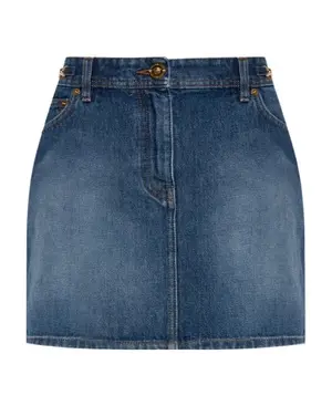 Versace Medusa Embellished Mini Denim Skirt