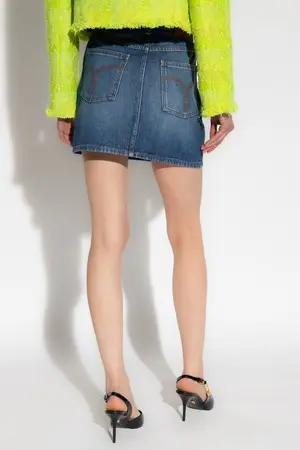 Versace Medusa Embellished Mini Denim Skirt