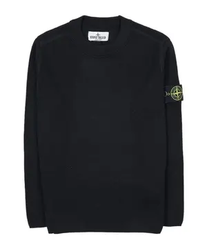 Stone Island Virgin Wool Jumper With Compass Patch - Black