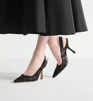 Dior Embroidered Slingback Pumps - Black