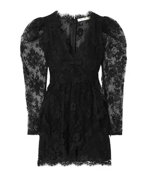 Alessandra Rich Lace Mini Dress With Puff Sleeves And Bow Detail
