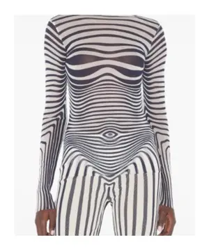 JEAN PAUL GAULTIER Long Sleeve Striped Top - White