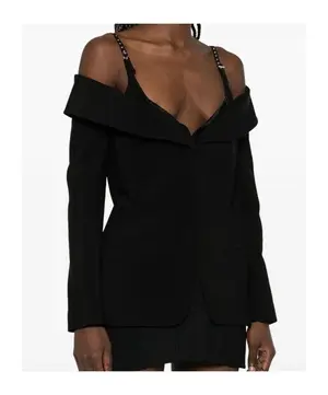MUGLER V-neck Off-shoulder Jacket - Black