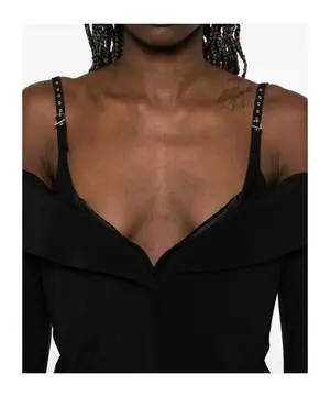 MUGLER V-neck Off-shoulder Jacket - Black