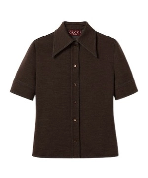 Gucci Jersey Shirt With Interlocking G Embroidery - Dark Brown
