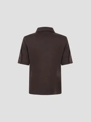 Gucci Jersey Shirt With Interlocking G Embroidery - Dark Brown