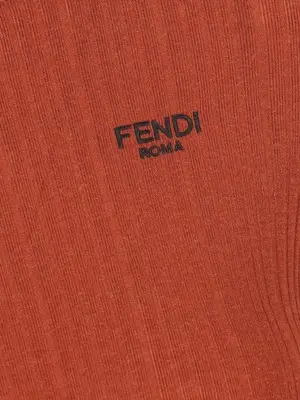 Fendi Ribbed Top With Embroidered Logo And Ruffled Hem - Brown