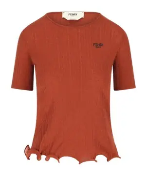 Fendi Fendi Ribbed Top With Embroidered Logo And Ruffled Hem No