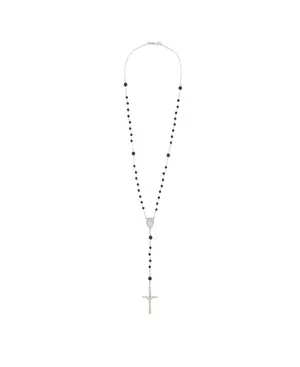 Dolce & Gabbana Rosary Cross Pendant Embellished Necklace - Silver