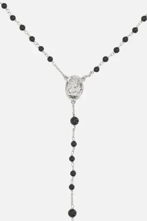 Dolce & Gabbana Rosary Cross Pendant Embellished Necklace - Silver