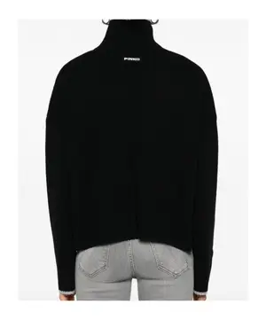 Pinko High Neck Cropped Ribbed Sweater