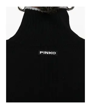 Pinko High Neck Cropped Ribbed Sweater