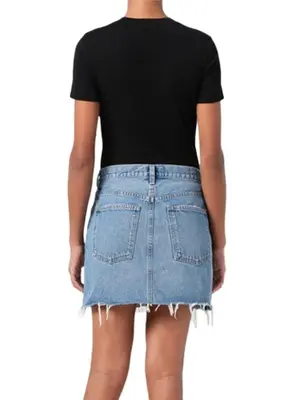 AGOLDE Denim Mini Skirt With Frayed Hem - No