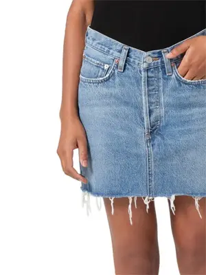 AGOLDE Denim Mini Skirt With Frayed Hem - No