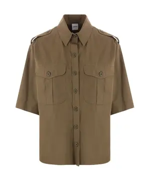 Aspesi Classic Button-up Top With Lapel And Short Sleeves - Green