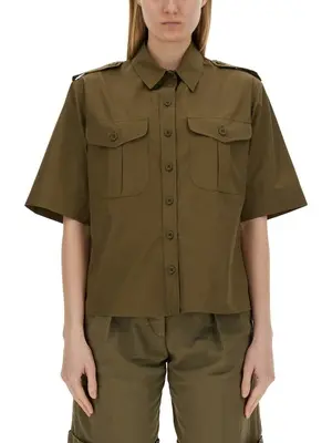 Aspesi Classic Button-up Top With Lapel And Short Sleeves - Green