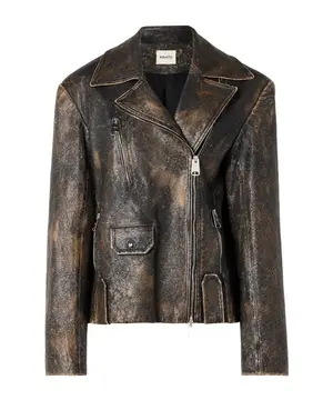 Khaite Distressed Leather Long-sleeved Jacket