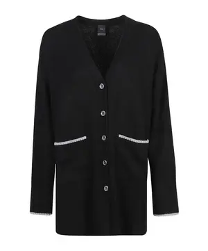 Pinko Ribbed-knit V-neck Cardigan - Black