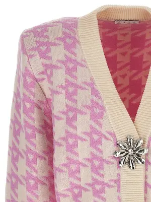 AREA V-neck Houndstooth Cardigan With Embellished Buttons