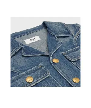 Celine Trucker Jacket In Dark Union Wash Denim - Blue