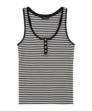 ANINE BING Alessia Striped Tank Top With Front Button Detail - Black