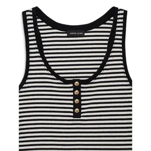 ANINE BING Alessia Striped Tank Top With Front Button Detail - Black
