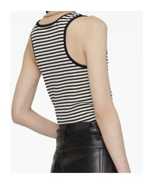 ANINE BING Alessia Striped Tank Top With Front Button Detail - Black