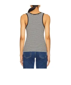 ANINE BING Alessia Striped Tank Top With Front Button Detail - Black