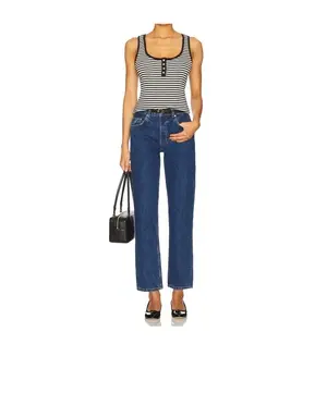 ANINE BING Alessia Striped Tank Top With Front Button Detail - Black