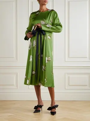 Erdem Pleated Floral Print Midi Dress