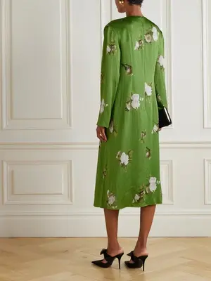Erdem Pleated Floral Print Midi Dress
