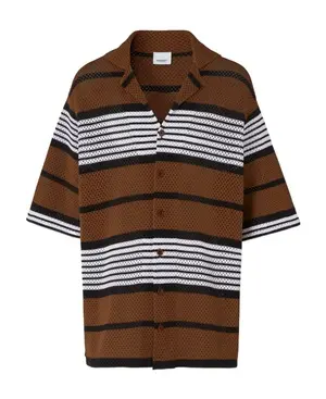 Burberry Striped Pattern Short-sleeved Shirt - Deep Birch Brown