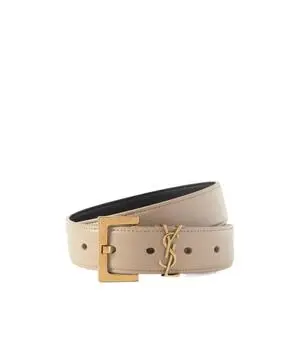 Saint Laurent Cassandre Logo Plaque Belt - Dark Beige