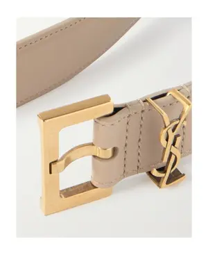 Saint Laurent Cassandre Logo Plaque Belt - Dark Beige