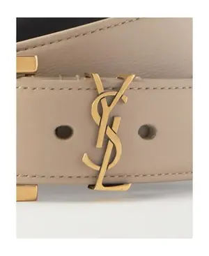 Saint Laurent Cassandre Logo Plaque Belt - Dark Beige
