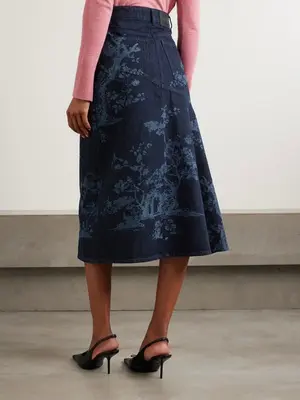 Erdem Asymmetrical Patchwork Printed Denim Midi Skirt