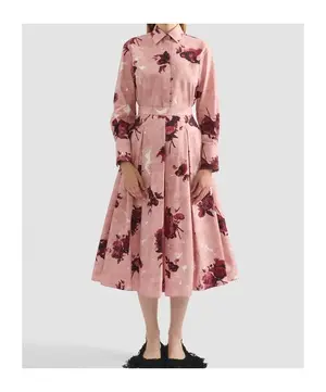 Erdem Pleated Rose-print Midi Skirt