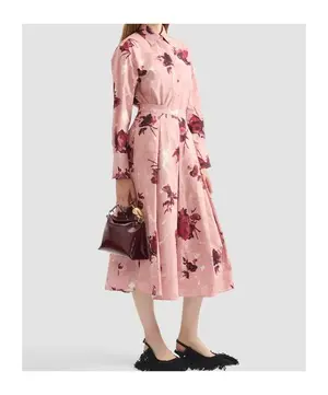 Erdem Pleated Rose-print Midi Skirt
