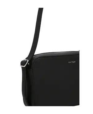 COURREGES Courrèges Logo Plaque Zip-up Shoulder Bag - Black