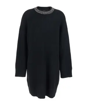 Pinko Long Sleeve Knit Dress With Embellished Crew Neck