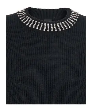 Pinko Long Sleeve Knit Dress With Embellished Crew Neck