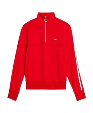 Ami Half-zip Pullover Sweatshirt With Striped Sleeves